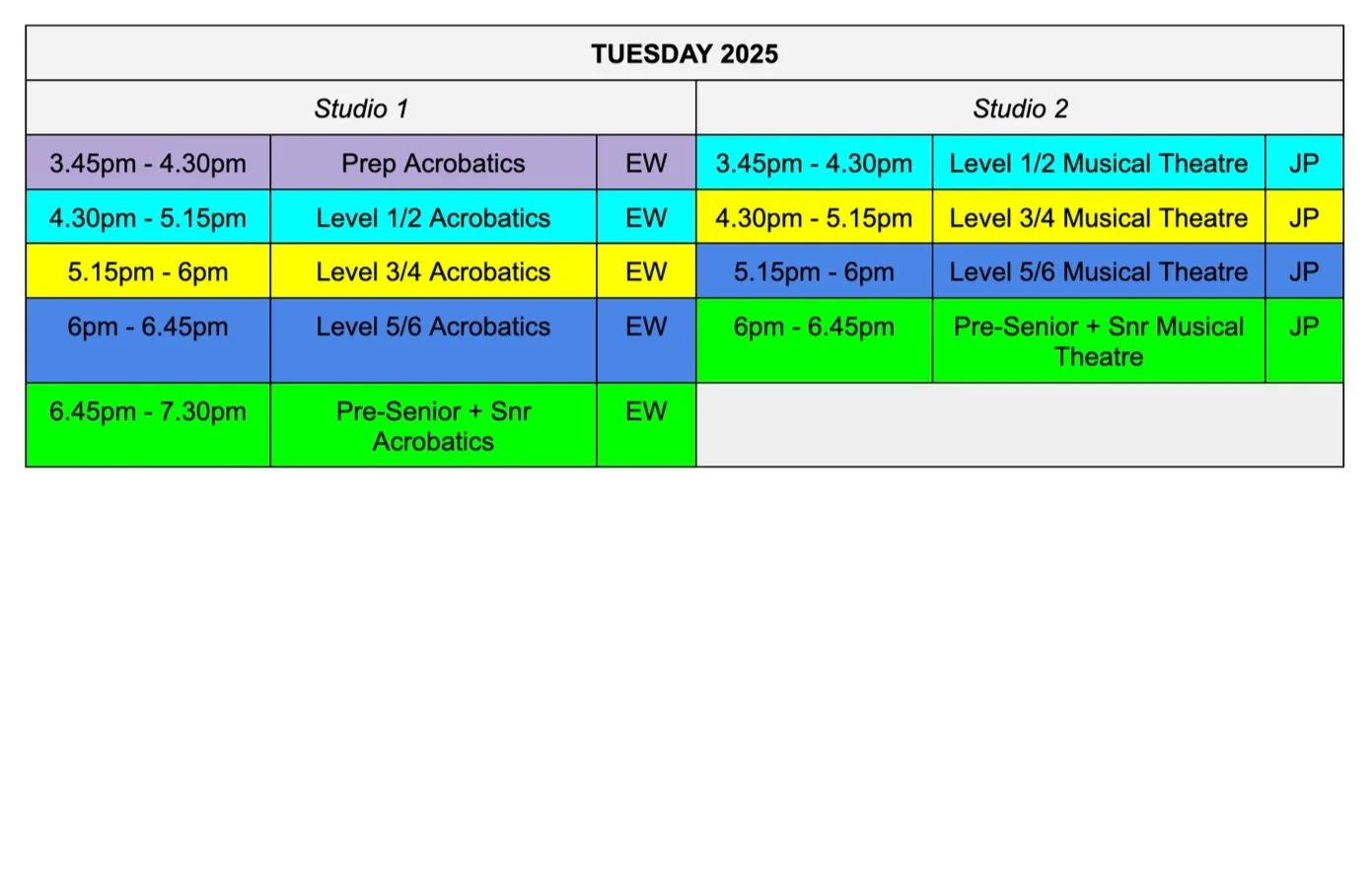 Timetable — B3C Studios